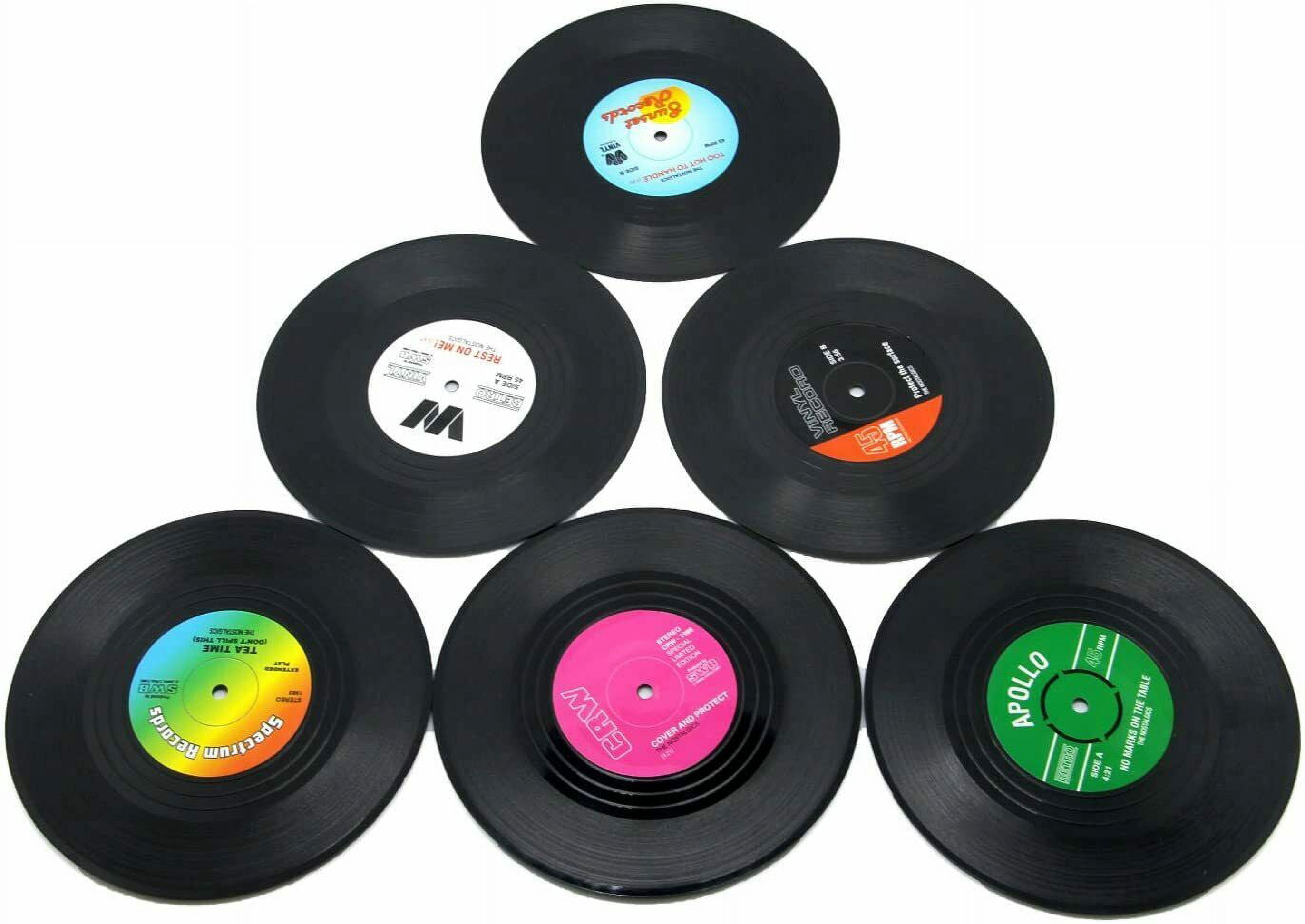 Vinyl Record Disc Coasters | Set of 6 with funny, colorful labels ...