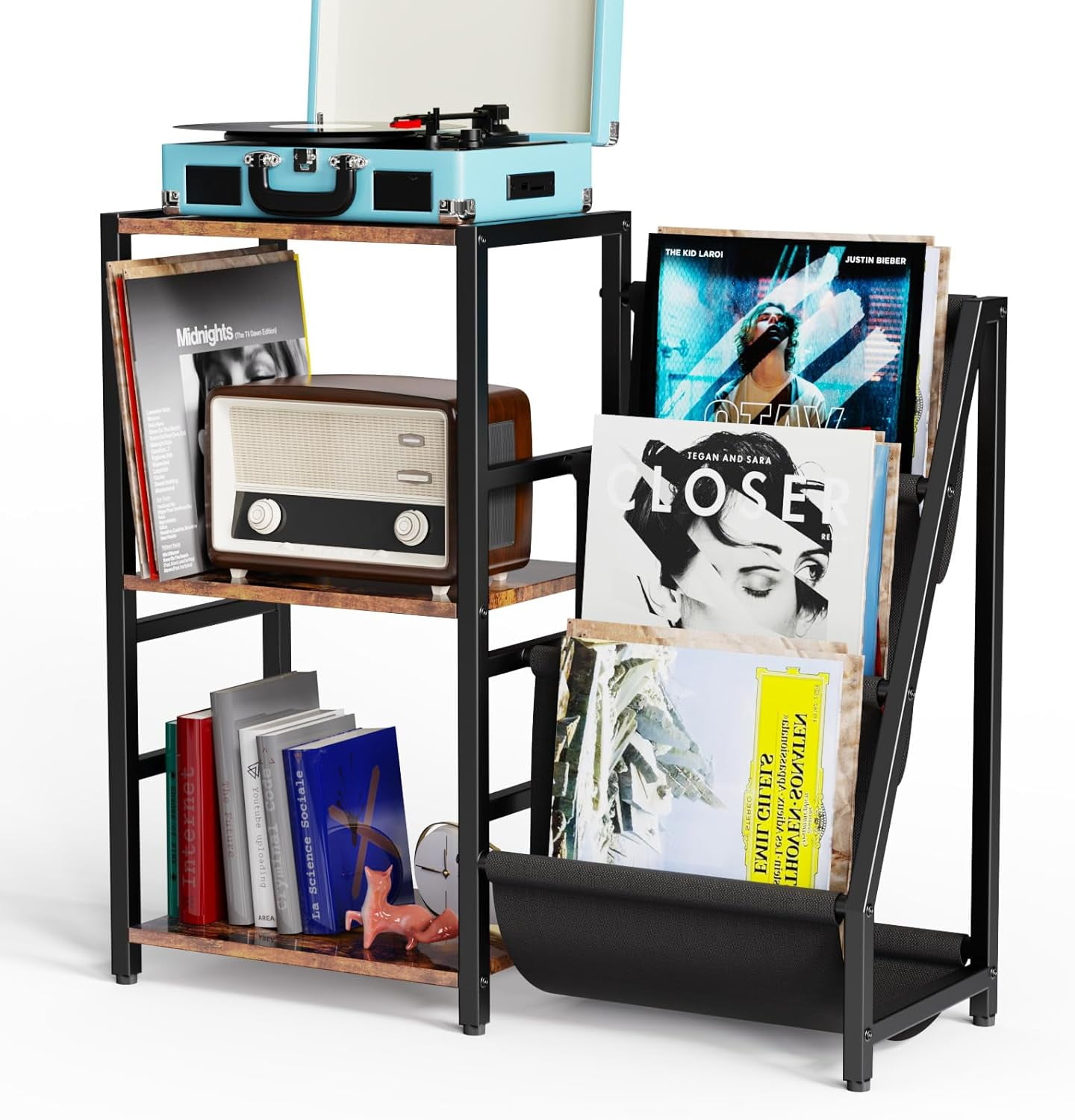 Vinyl Record Display Stand, Turntable Stand with 3-Tier Vinyl Record ...