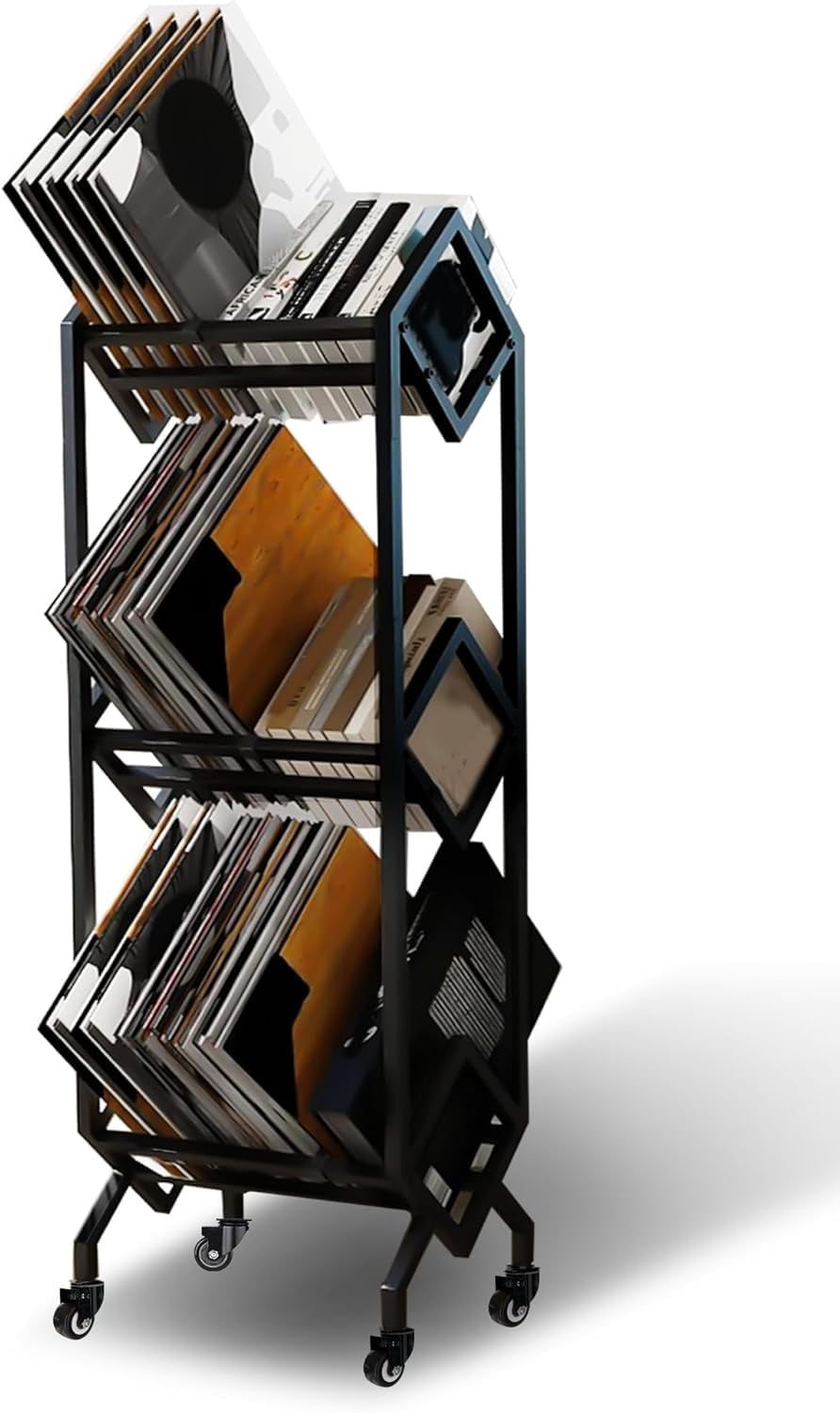 Vinyl Record Holder, 3 Tier Mobile Vinyl Record Storage Shelf for 260 ...