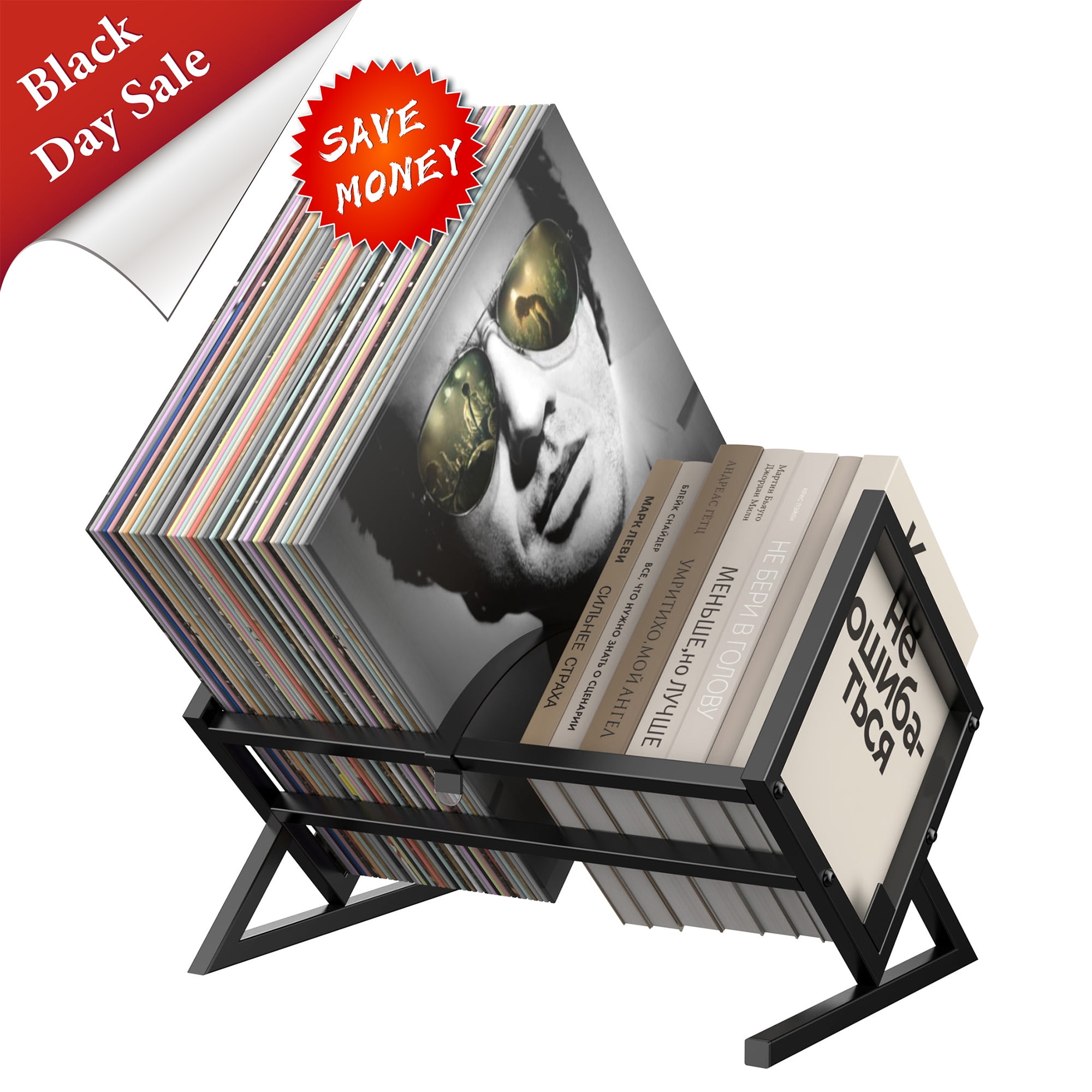 Black Metal Vinyl Record Holder, 80-110 LP Storage Stand, 1 Tier ...