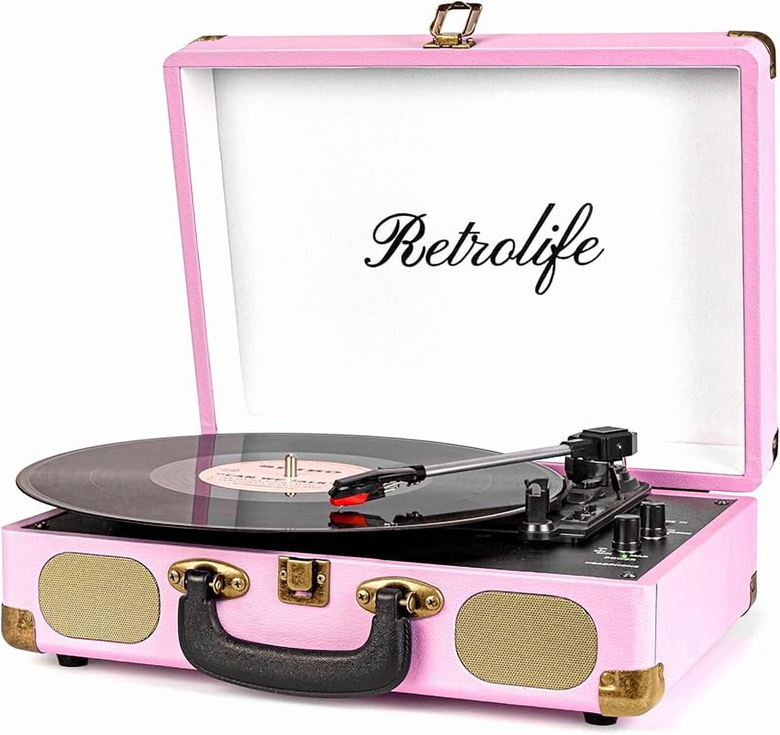 Vinyl Record Player 3-Speed Bluetooth Suitcase Portable Belt-Driven ...