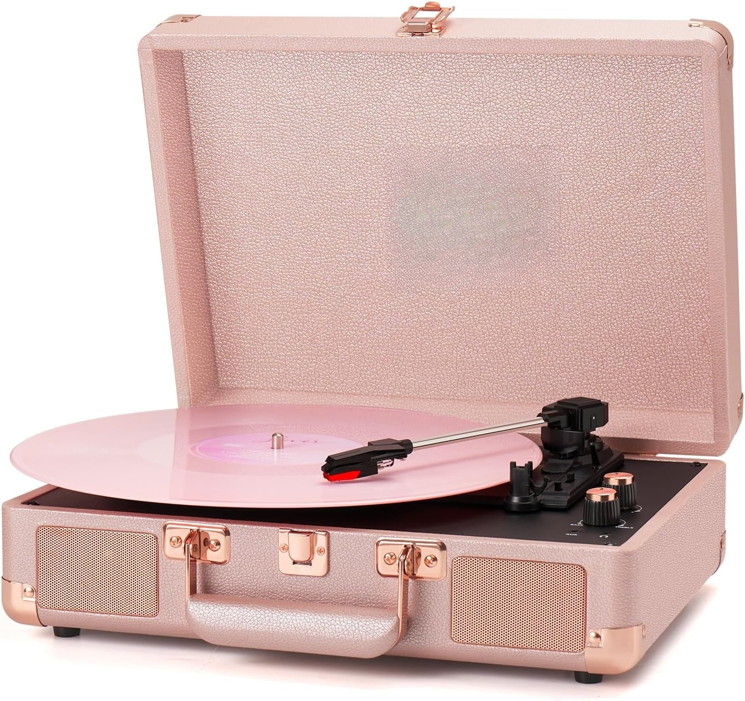 Vinyl Record Player 3 Speed Portable Suitcase Record Player with Treble ...