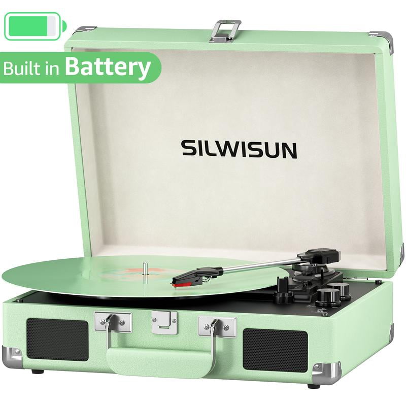 Vinyl Record Player 3-Speed Suitcase Portable with Built-In Battery ...