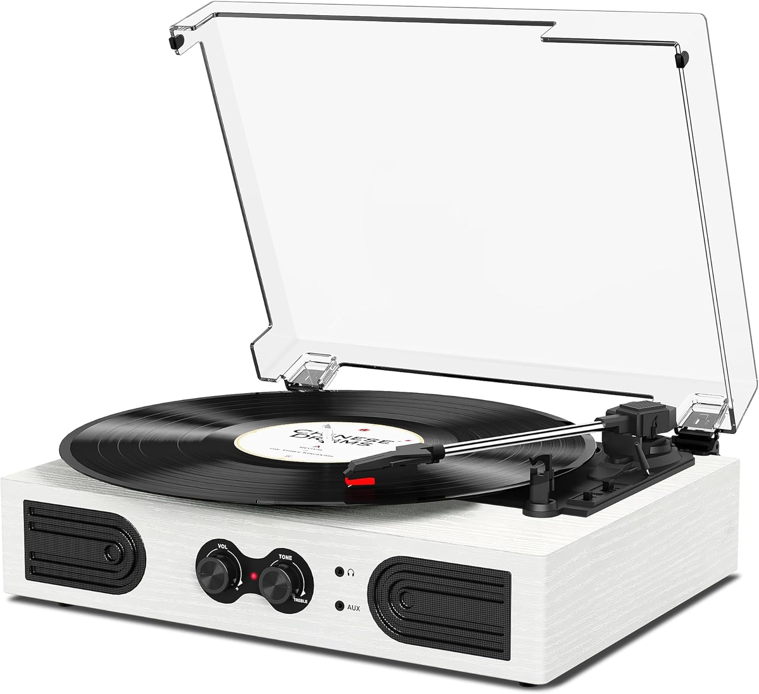 Vinyl Record Player with Built-in Stereo Speakers and Bass Adjust ...