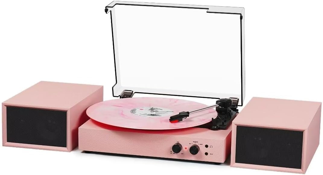 Vinyl Record Player with External Speakers, Vintage 3-Speed Turntable ...