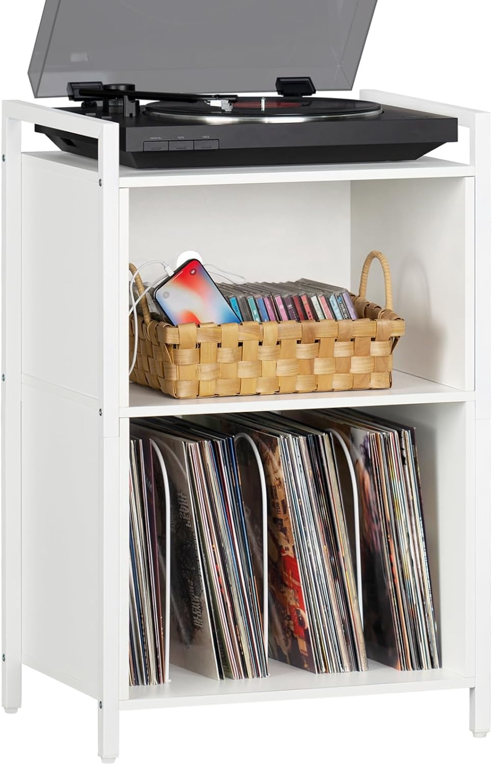 Vinyl Record Player Stand, 3-Tier Vintage Turntable Storage Cabinet ...