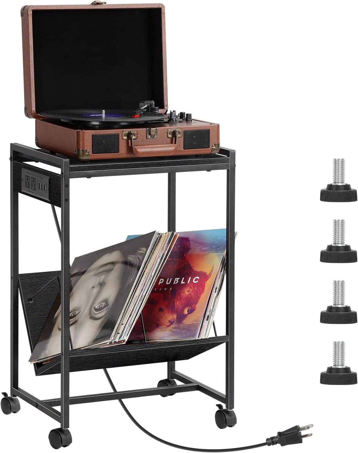 Vinyl Record Player Stand, Turntable Stand with Charging Station ...
