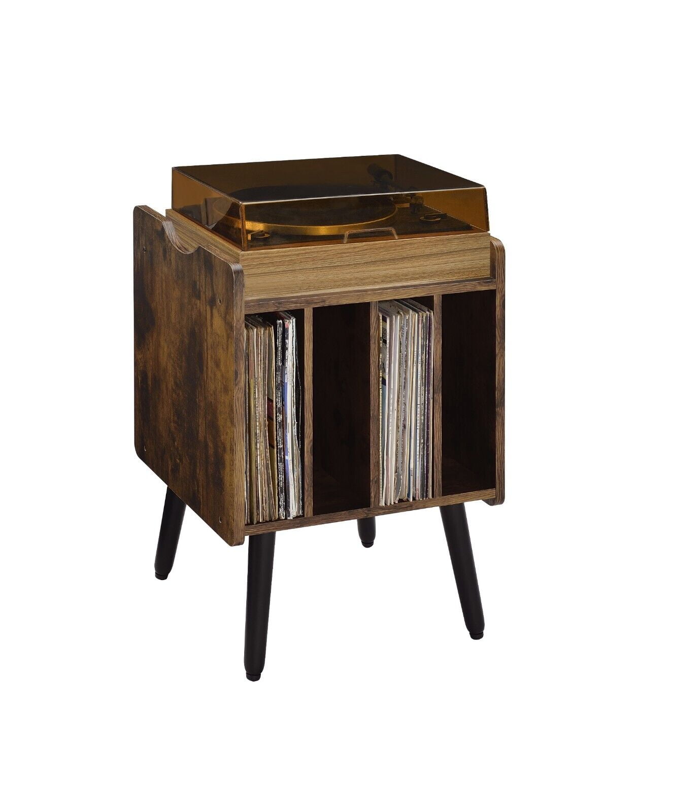 Vinyl Record Player Stand Turntable Table with 4 Cabinet Storage Walnut ...