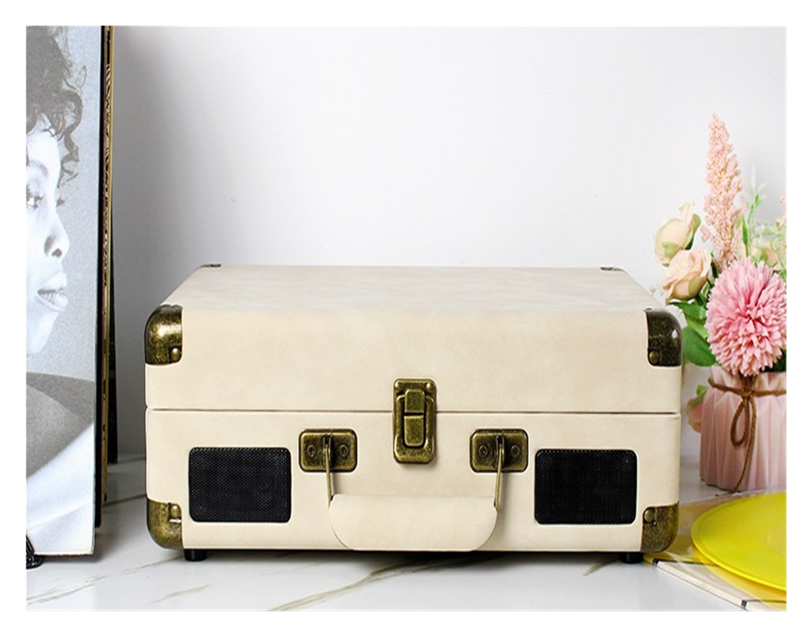 Vinyl Record Player Vintage Handheld Leather Case Vinyl Record Player ...