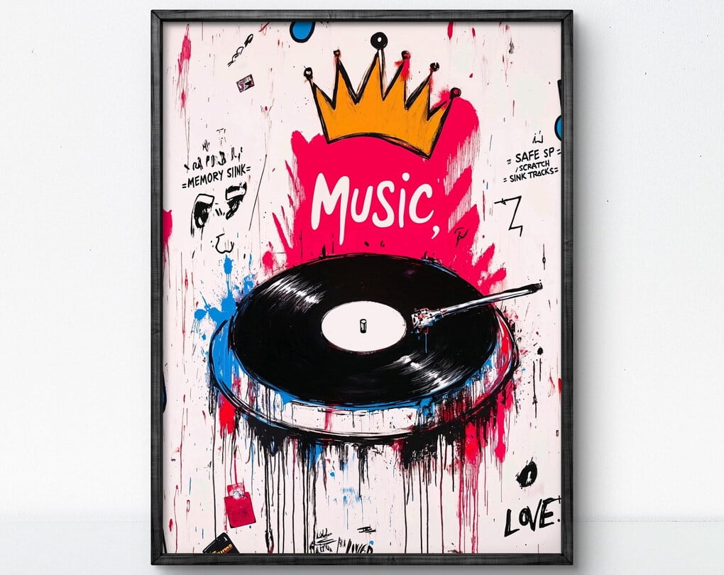 Vinyl Record Poster With Graffiti Style Crown – Bold Music Wall Art For ...