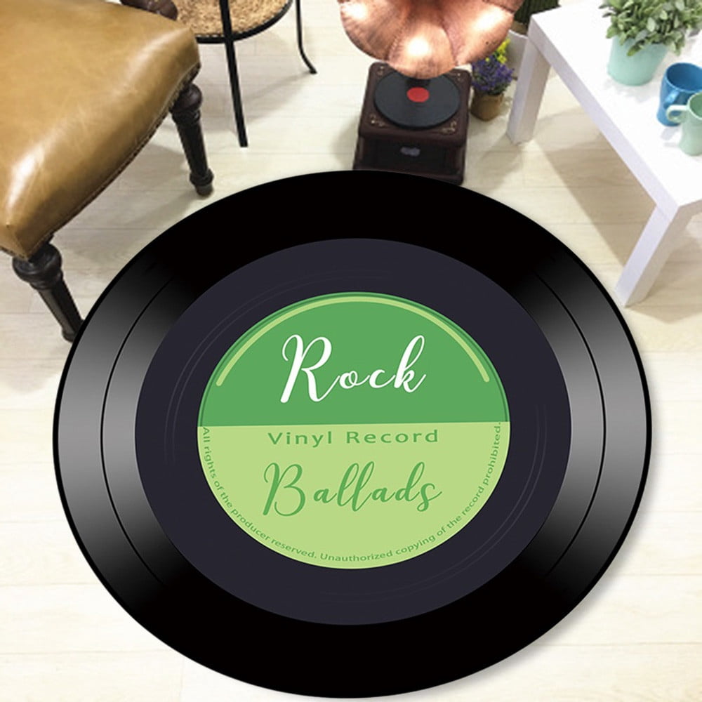 Vinyl Record Printed Soft Fabric Round Floor Mat Carpet Room Area ...