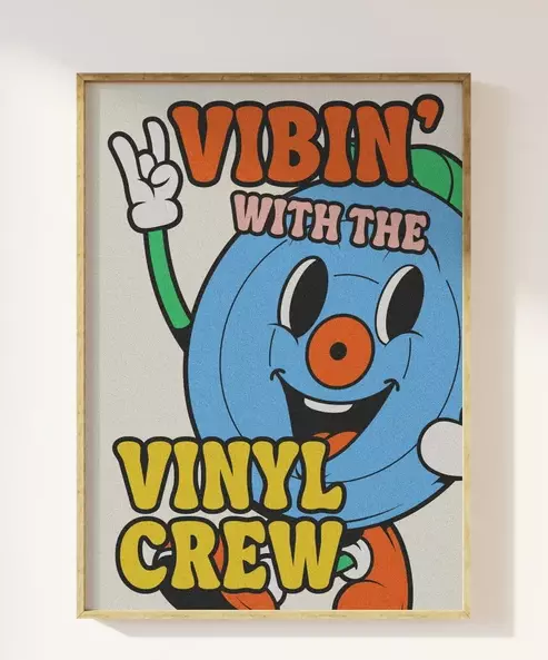 Vinyl Record Retro Character Print - Fun Music Mascot Cartoon Poster ...
