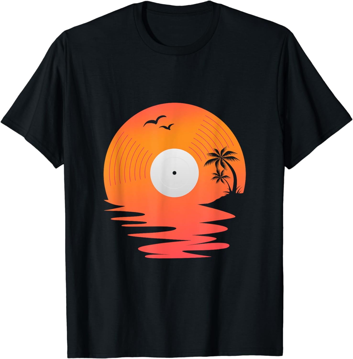 Vinyl Record Retro Disk Sea Beach Turntables Design For DJ T-Shirt ...