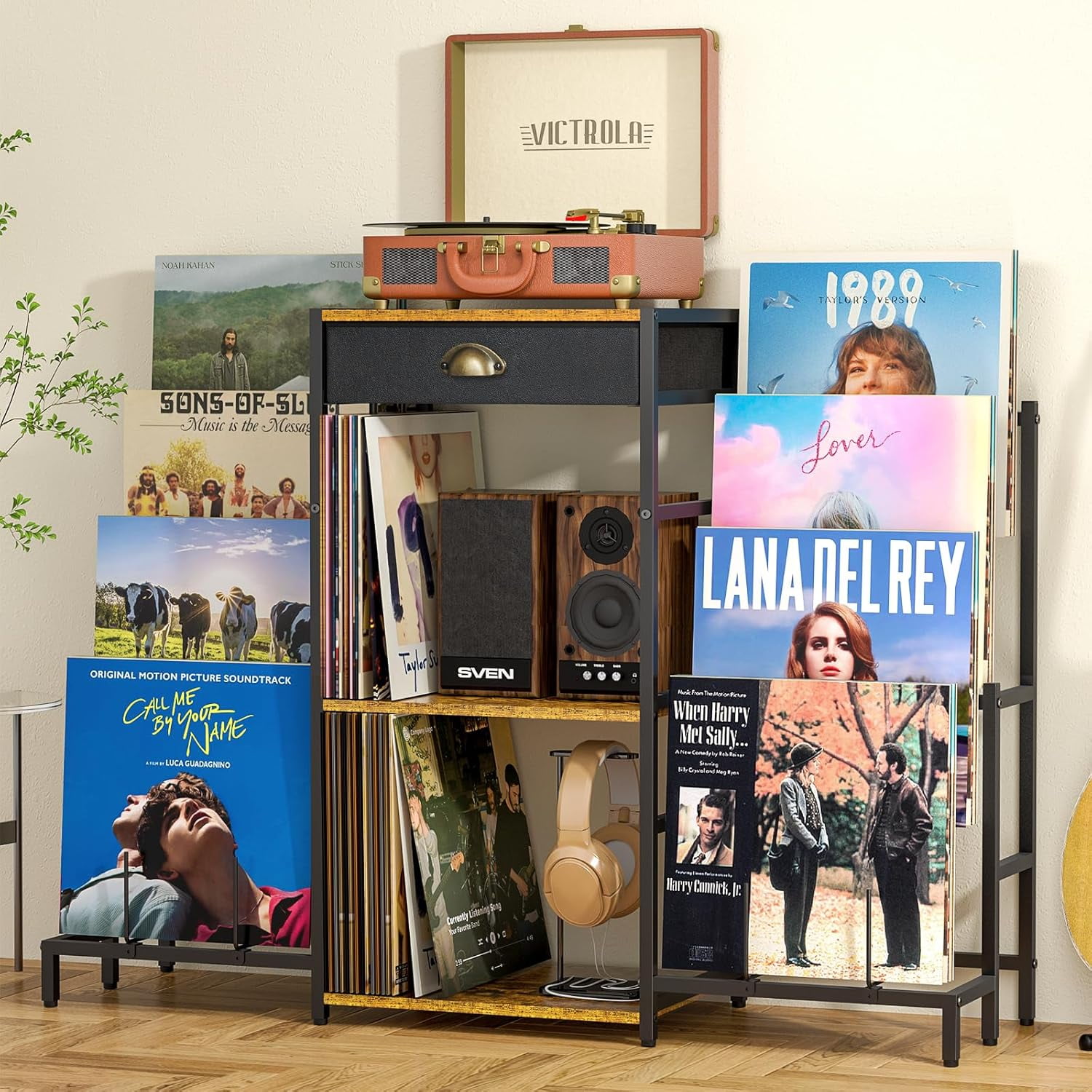 Vinyl Record Stand, Record Player Table with 8-Tier Display Storage ...