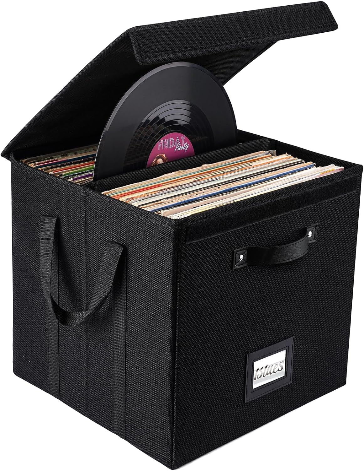 Vinyl Record Storage Box - 13 Inch Linen Fabric Case for LP Album ...