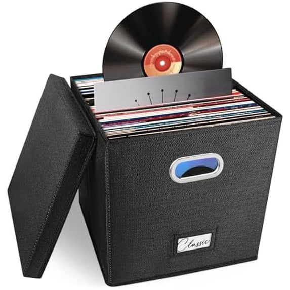 Vinyl Record Storage Box for 50+ Single LPs (12-Inch), Stackable Albums ...