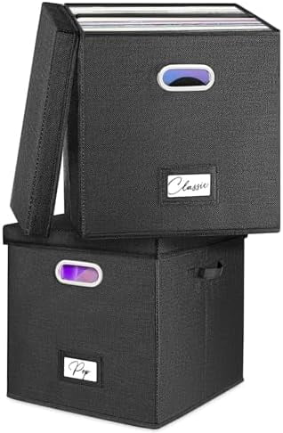 Vinyl Record Storage Box Set of 2 - for 100+ Single LPs (12-Inch ...
