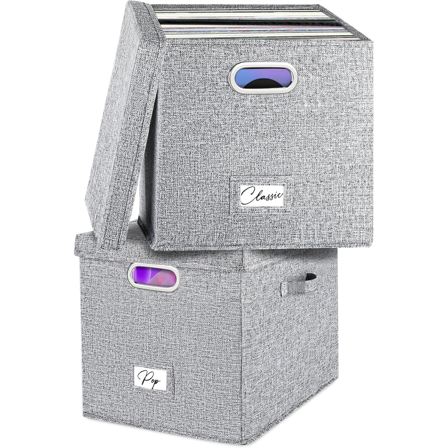 Vinyl Record Storage Box Set of 2 - for 100+ Single LPs (12-Inch ...