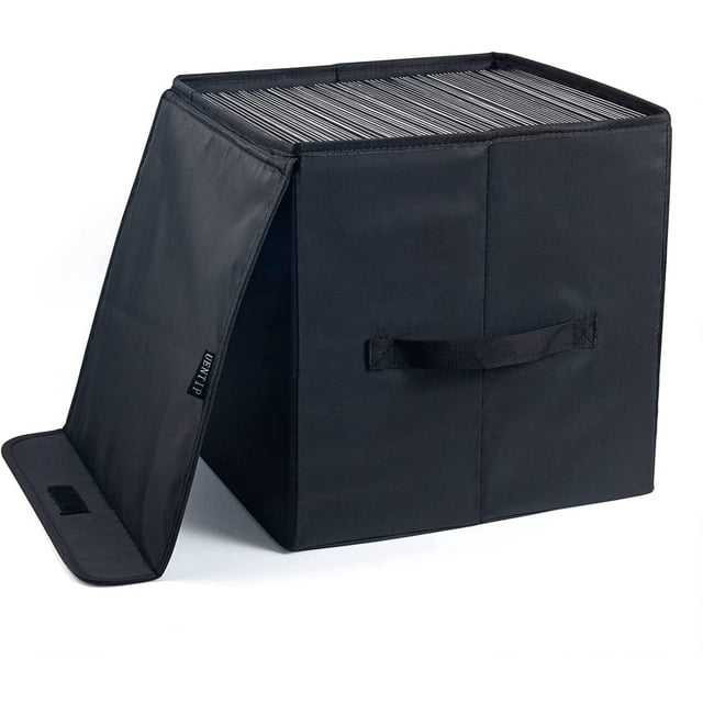 Alavisxf xx Vinyl Record Storage Box, Stackable Black Album Organizer ...