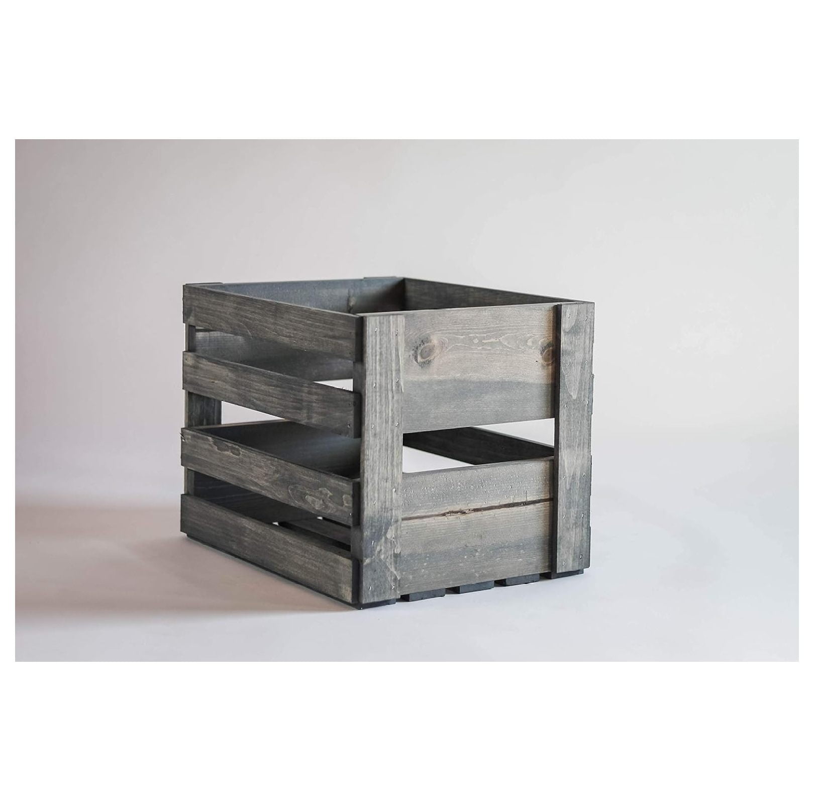 Vinyl Record Storage Crate - Antique Gray Wood LP Record Holder for ...