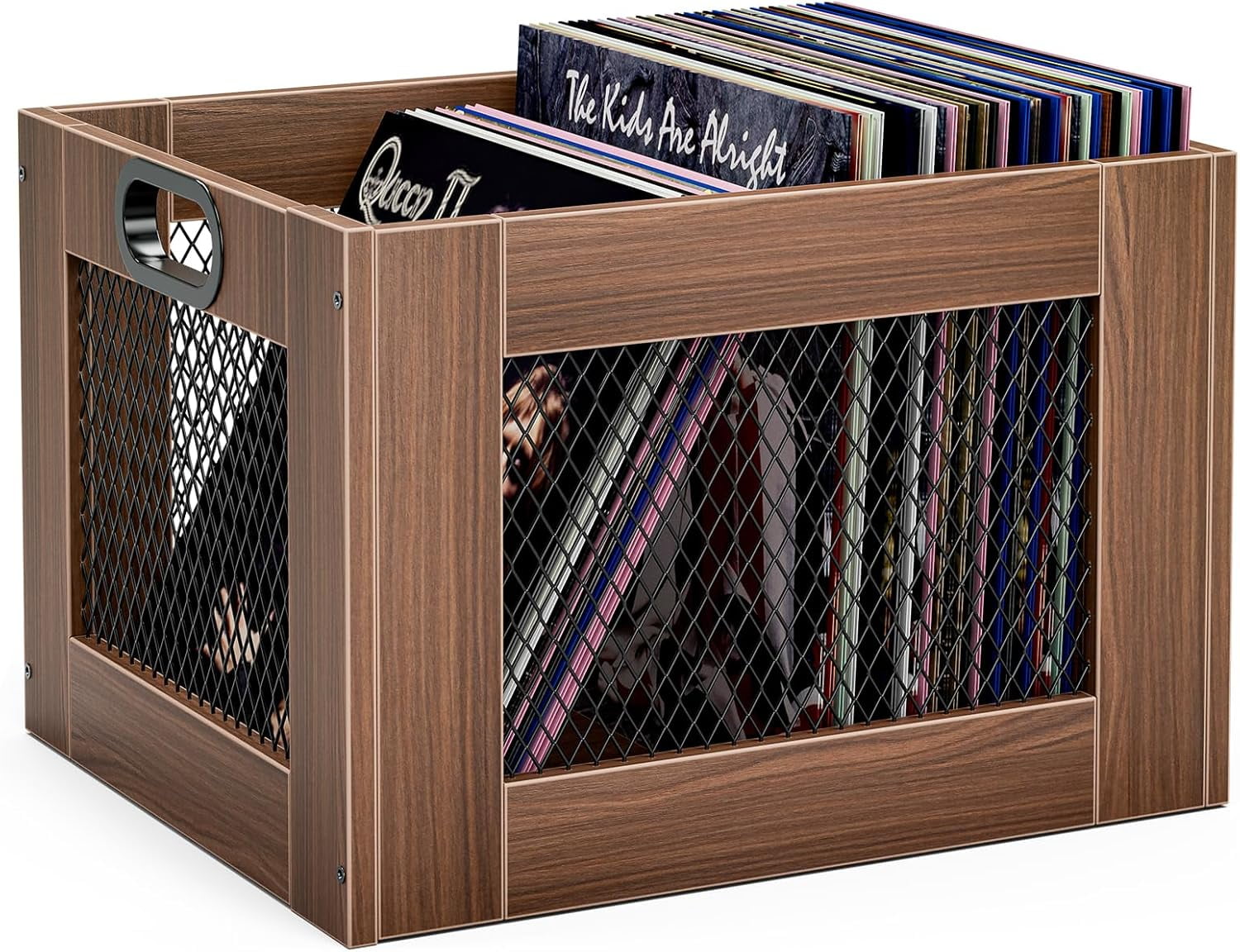 Vinyl Record Storage Crate – Large Wooden Record Holder for 70+ Albums ...