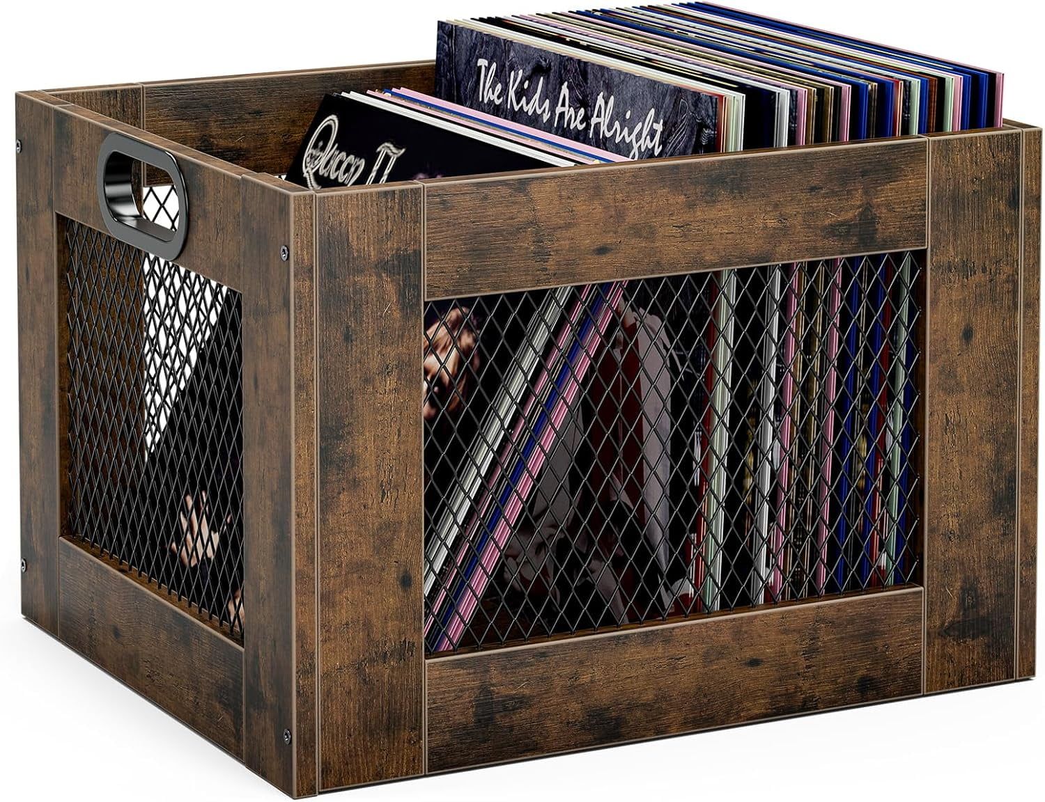 Vinyl Record Storage Crate – Large Wooden Record Holder for 70+ Albums ...
