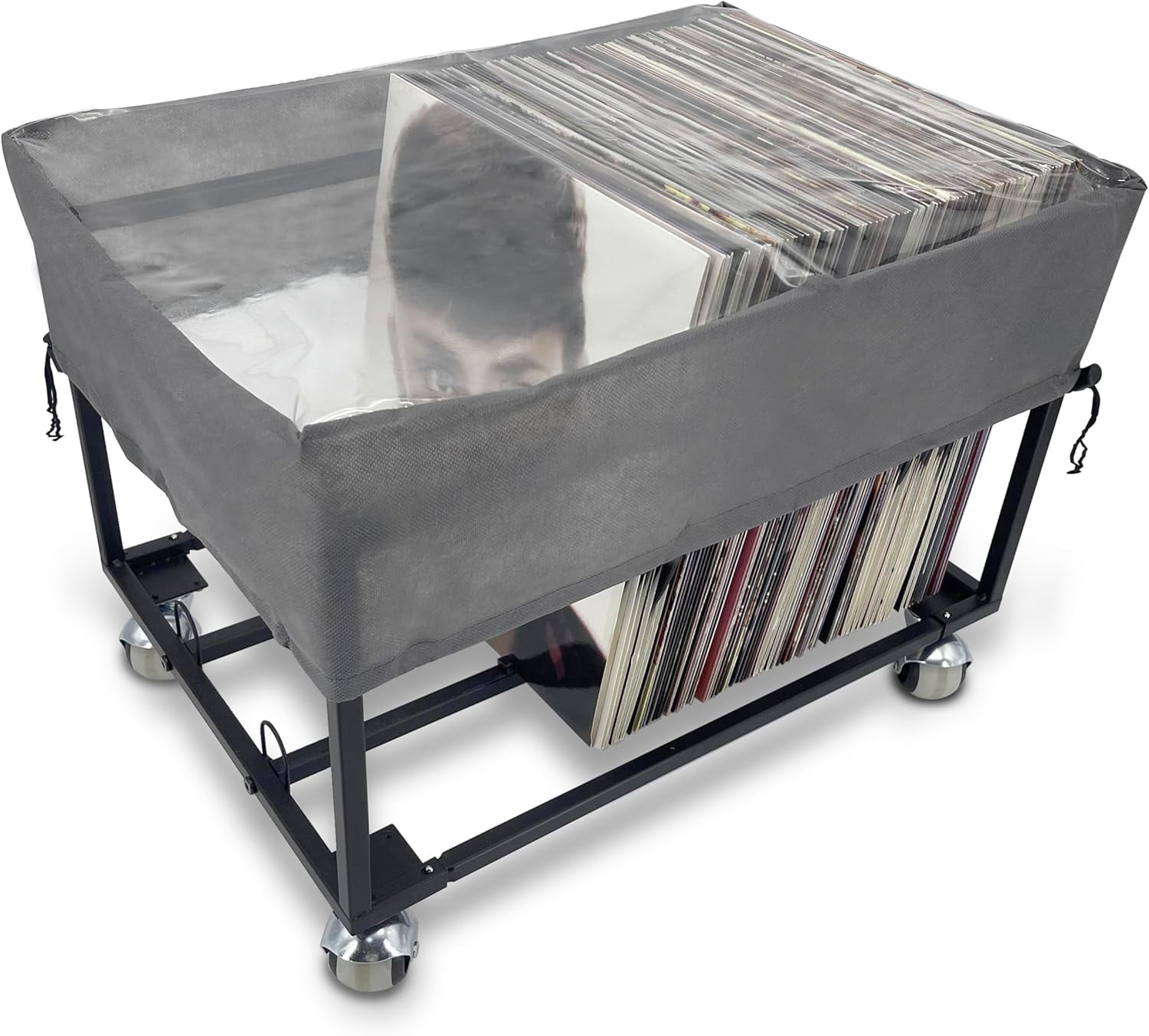 Vinyl Record Storage Holder on Wheels - With Dust Cover - Holds up to ...