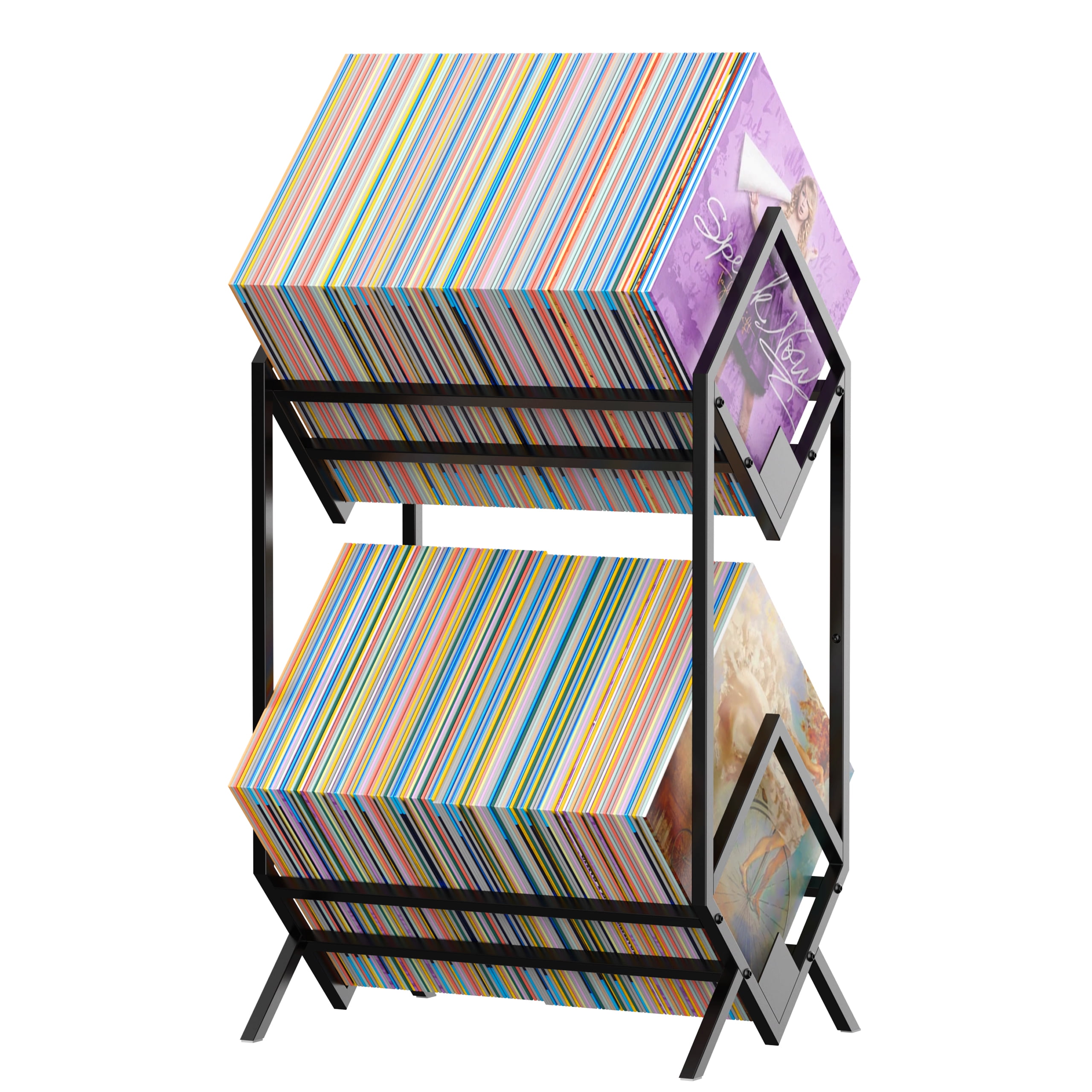 Vinyl Record Storage Rack, 2-Tier Record Holder with Dividers, Baffle ...