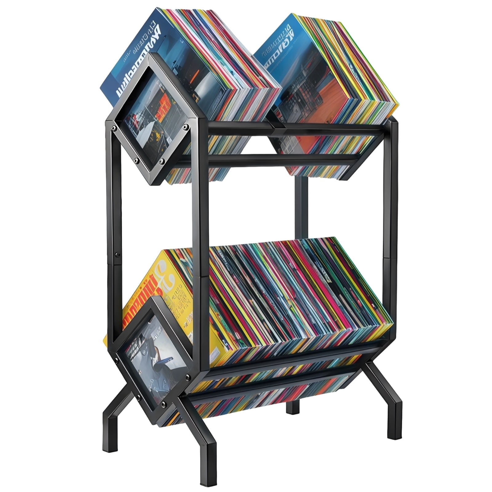 2-Tier Metal Vinyl Record Storage Rack, Holds 200 LPs, Slanted Display ...