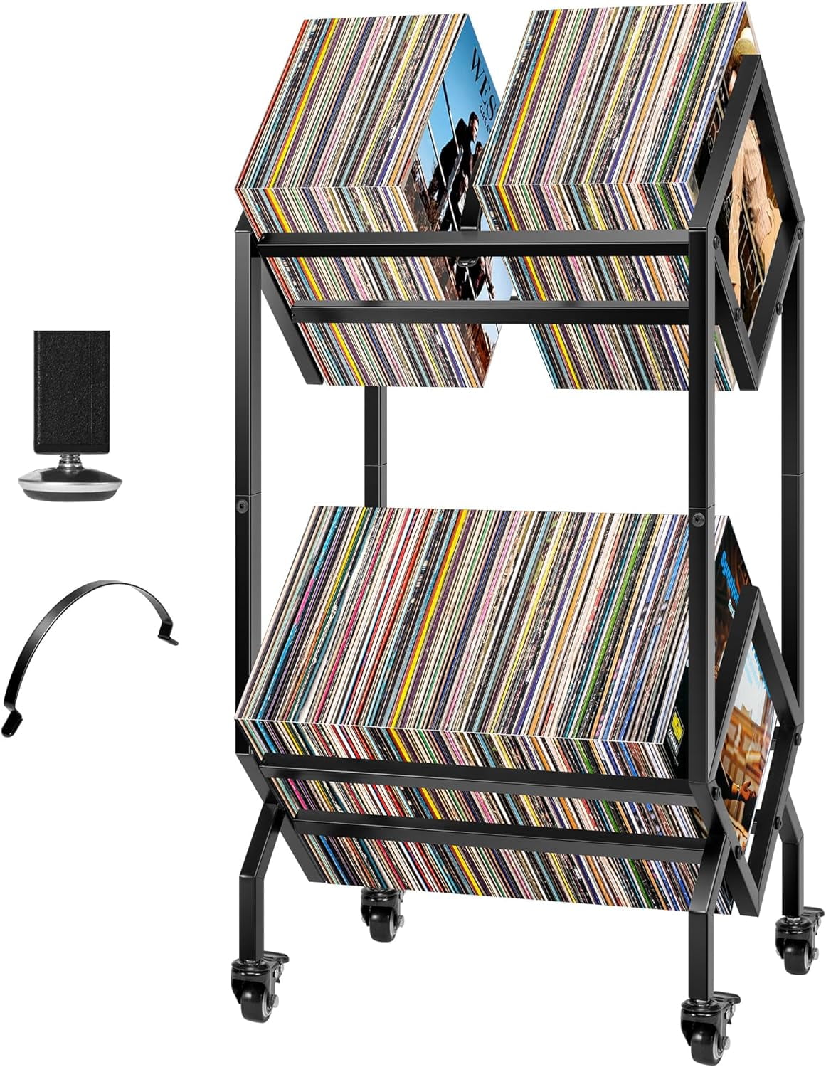 Vinyl Record Storage Rack, 2 Tier Record Organizer 100-200 LP Holder ...