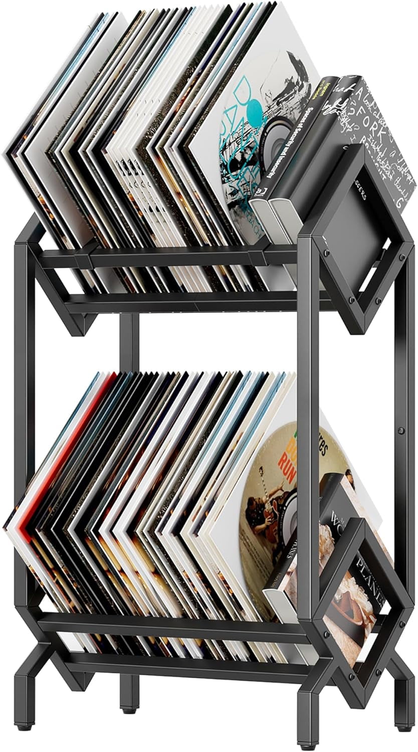 Vinyl Record Storage Rack, Record Holder 160-200 LP Storage Shelf ...