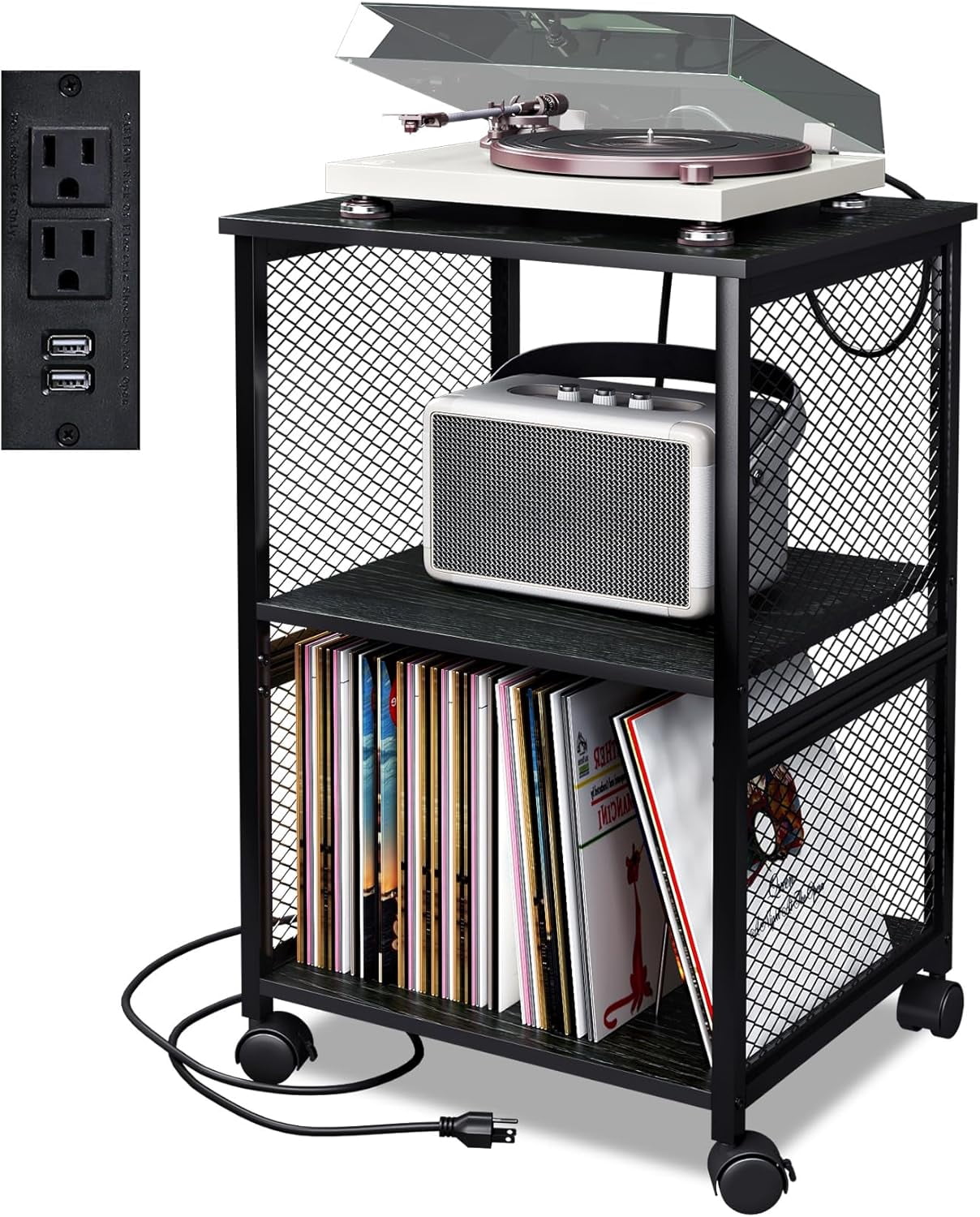 **vinyl record storage table, 3-tier record player stand with 3 quick ...