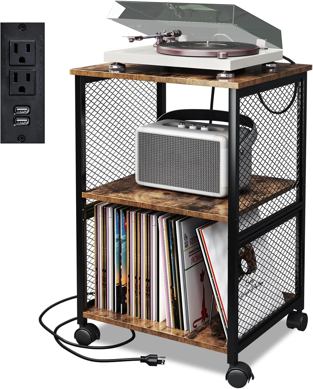 Vinyl Record Storage Table, 3-Tier Record Player Stand with 3 Quick ...