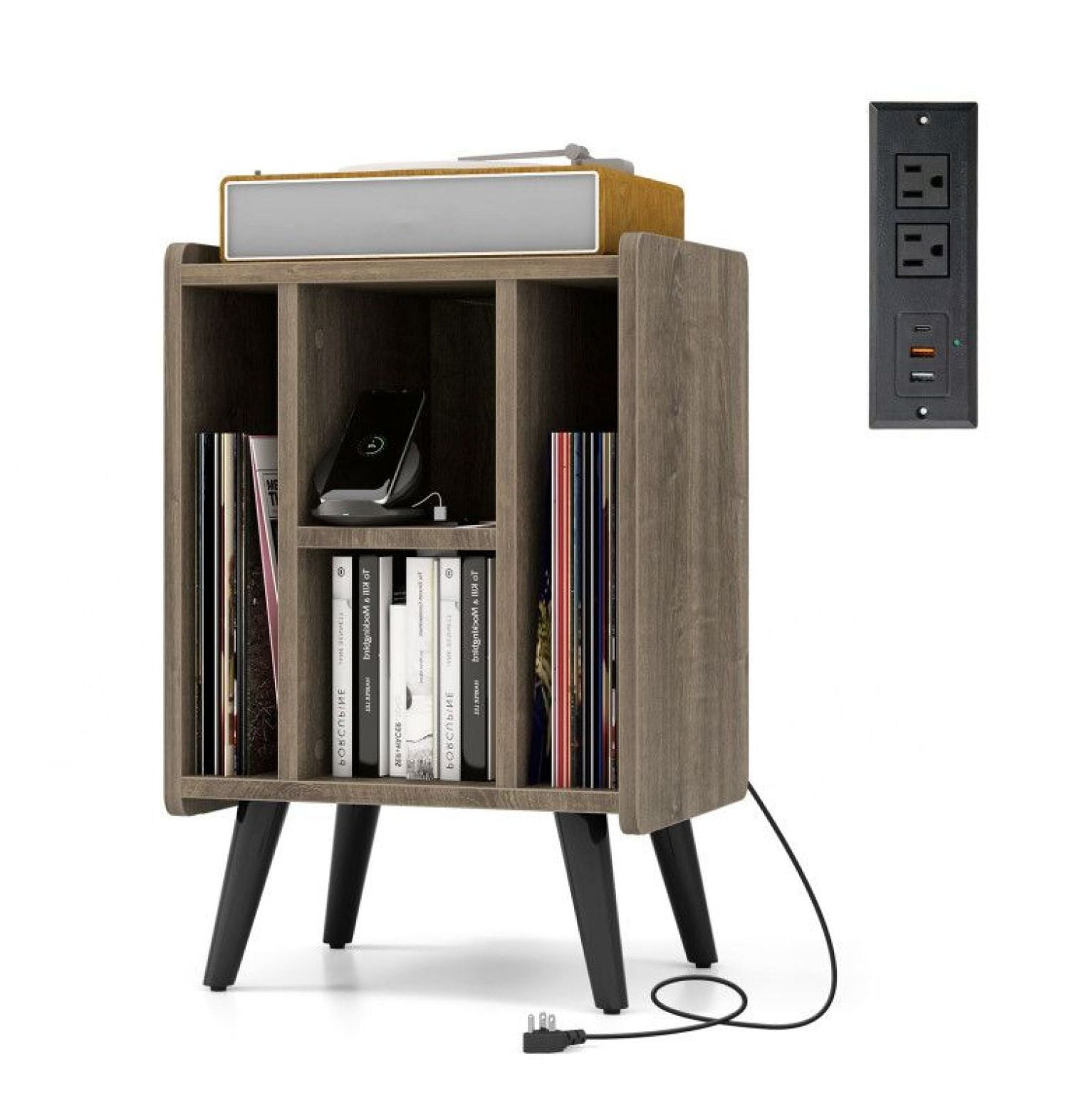 Vinyl Record Storage Turntable Stand with 4 Open Shelves - Walmart.com