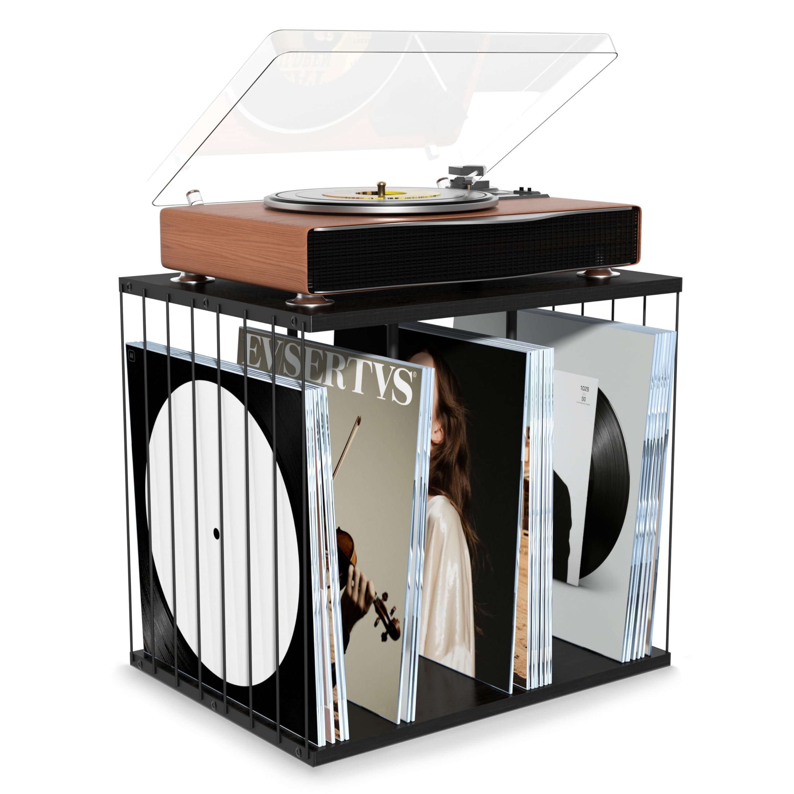 Vinyl Record Storage, Metal & Wooden Vinyl Record Holder Up to 80 Album ...