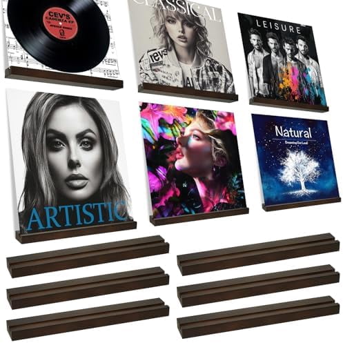 Vinyl Record Wall Mount Set of 6 Wooden Record Holder, Walnut Stain ...