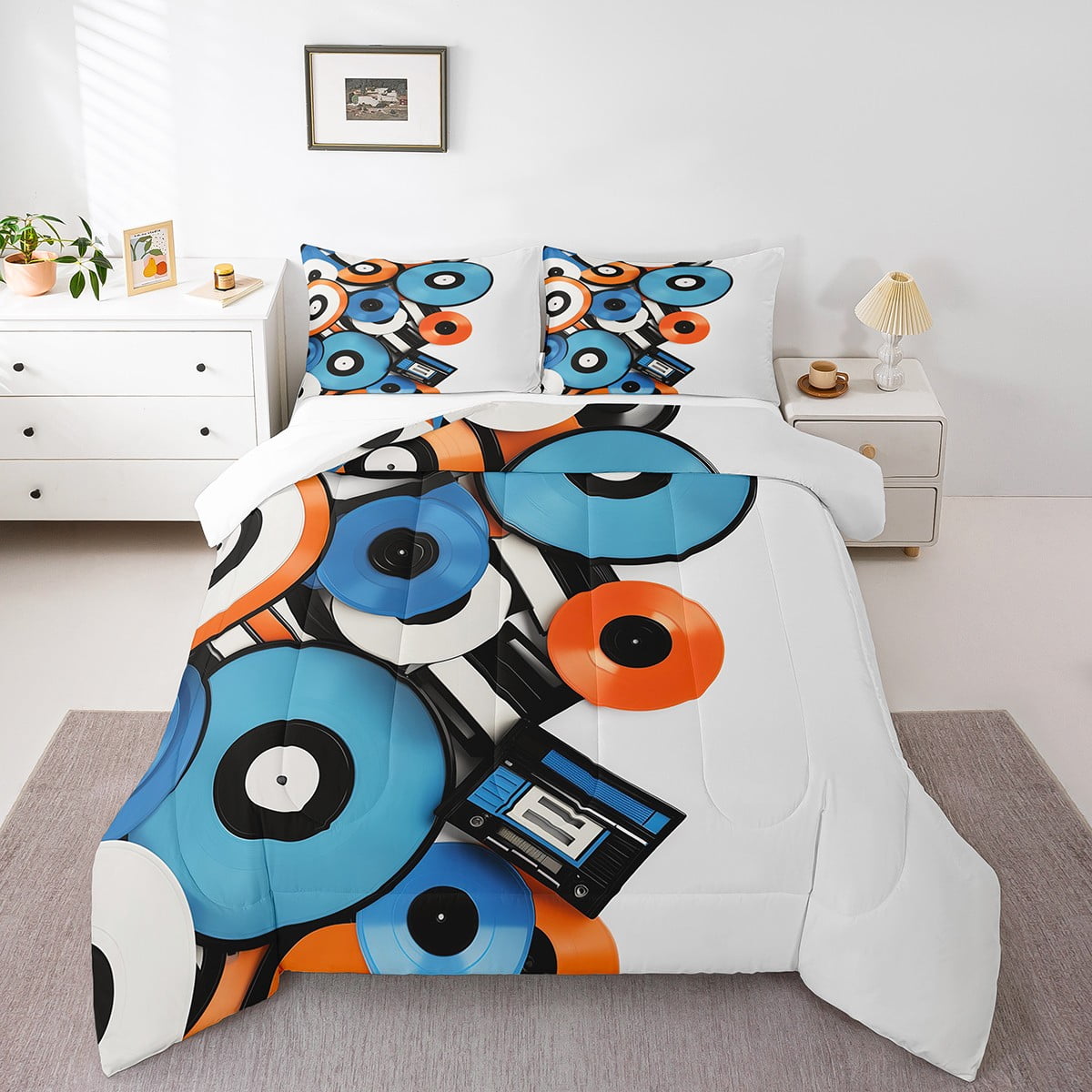 Vinyl Records Bedding Sets Blue Music Radio Vintage Down Comforter,Mucical Disc Pattern ...