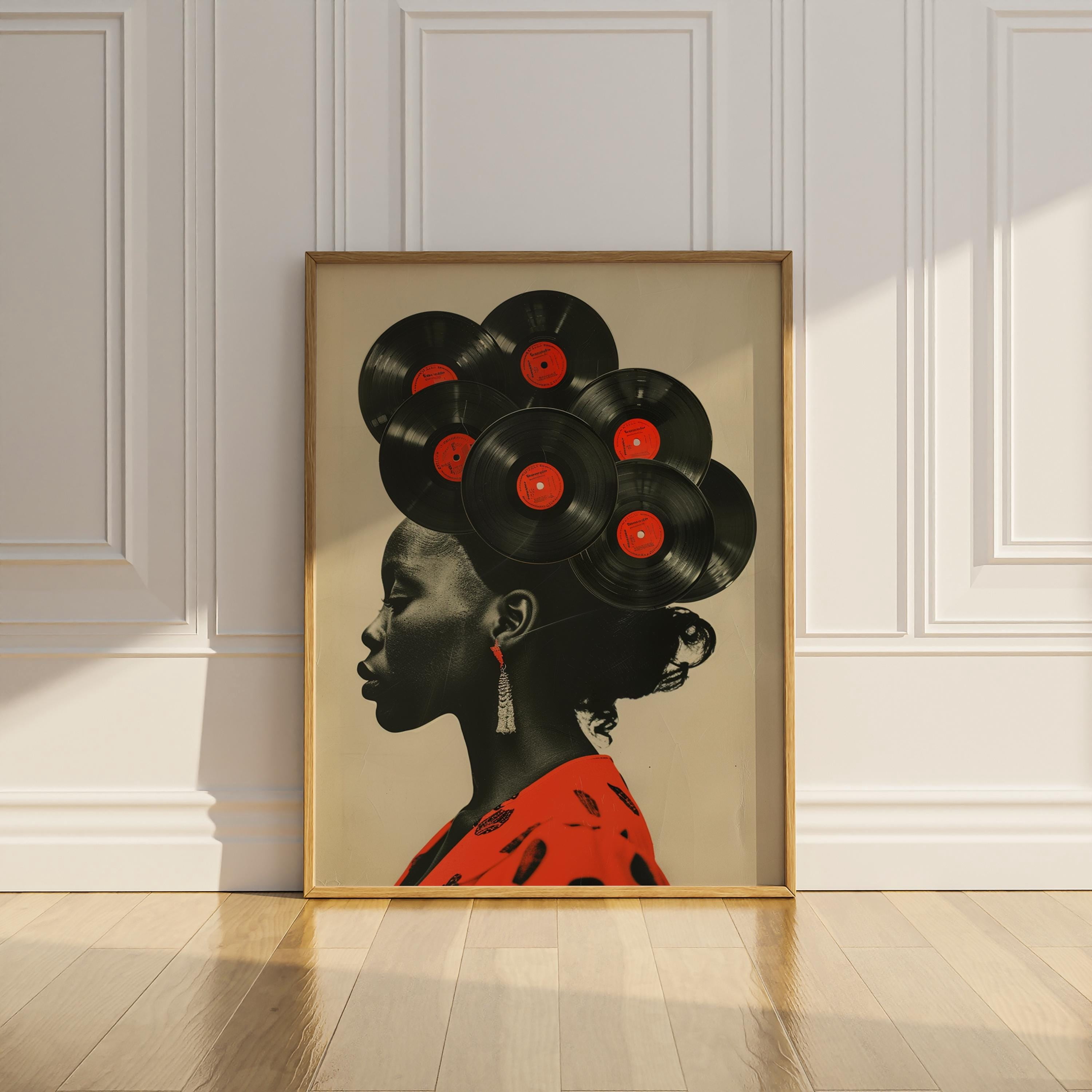 Vinyl Records Poster Print Vintage Collage Black Woman Wall Art Dj ...
