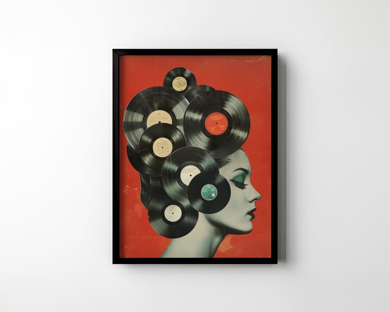 Vinyl Records Poster Print Vintage Collage Wall Art Dj Retro Vintage ...
