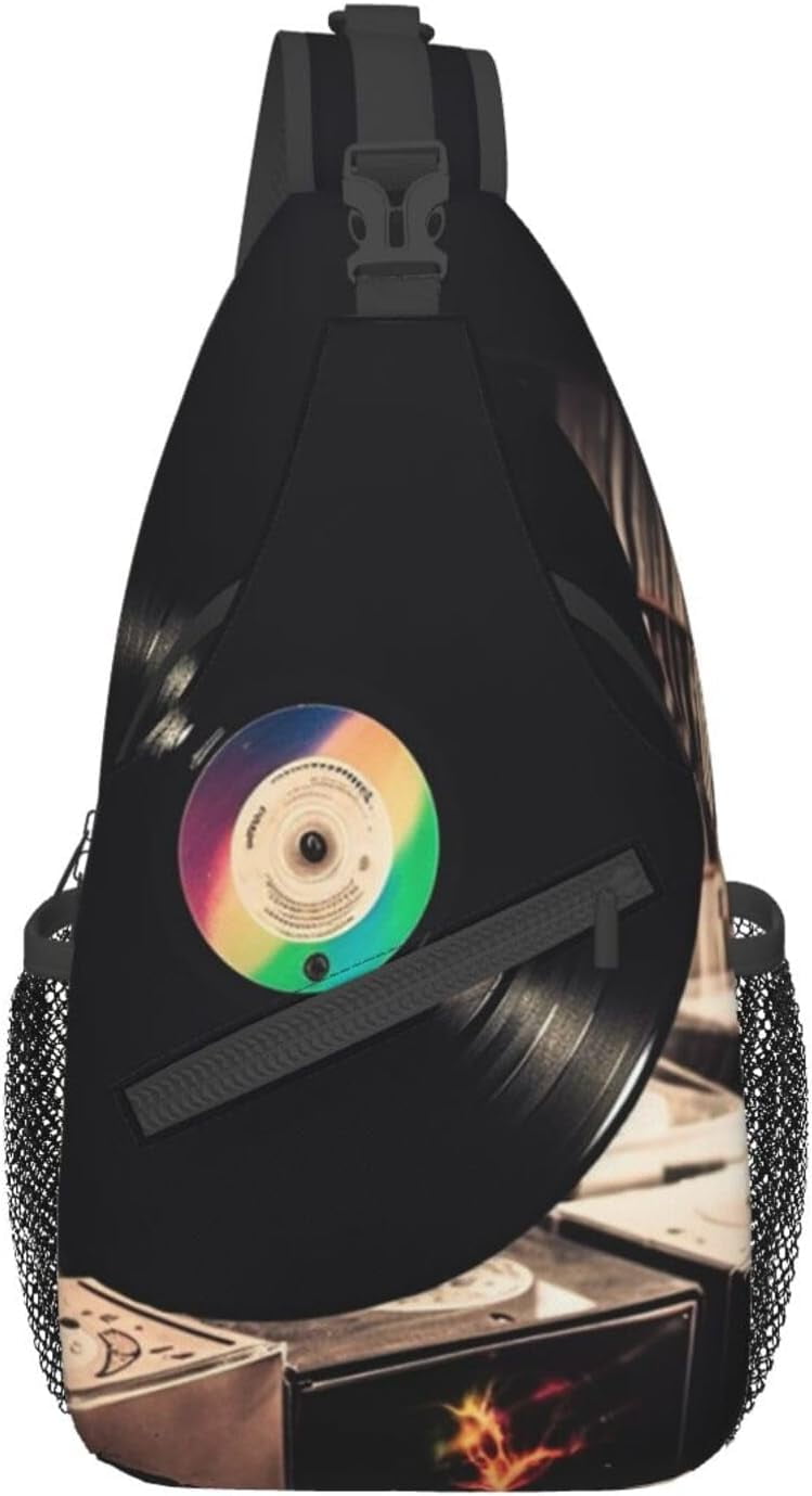 Vinyl Records Print Cross Chest Bag Crossbody Backpack Sling Shoulder ...