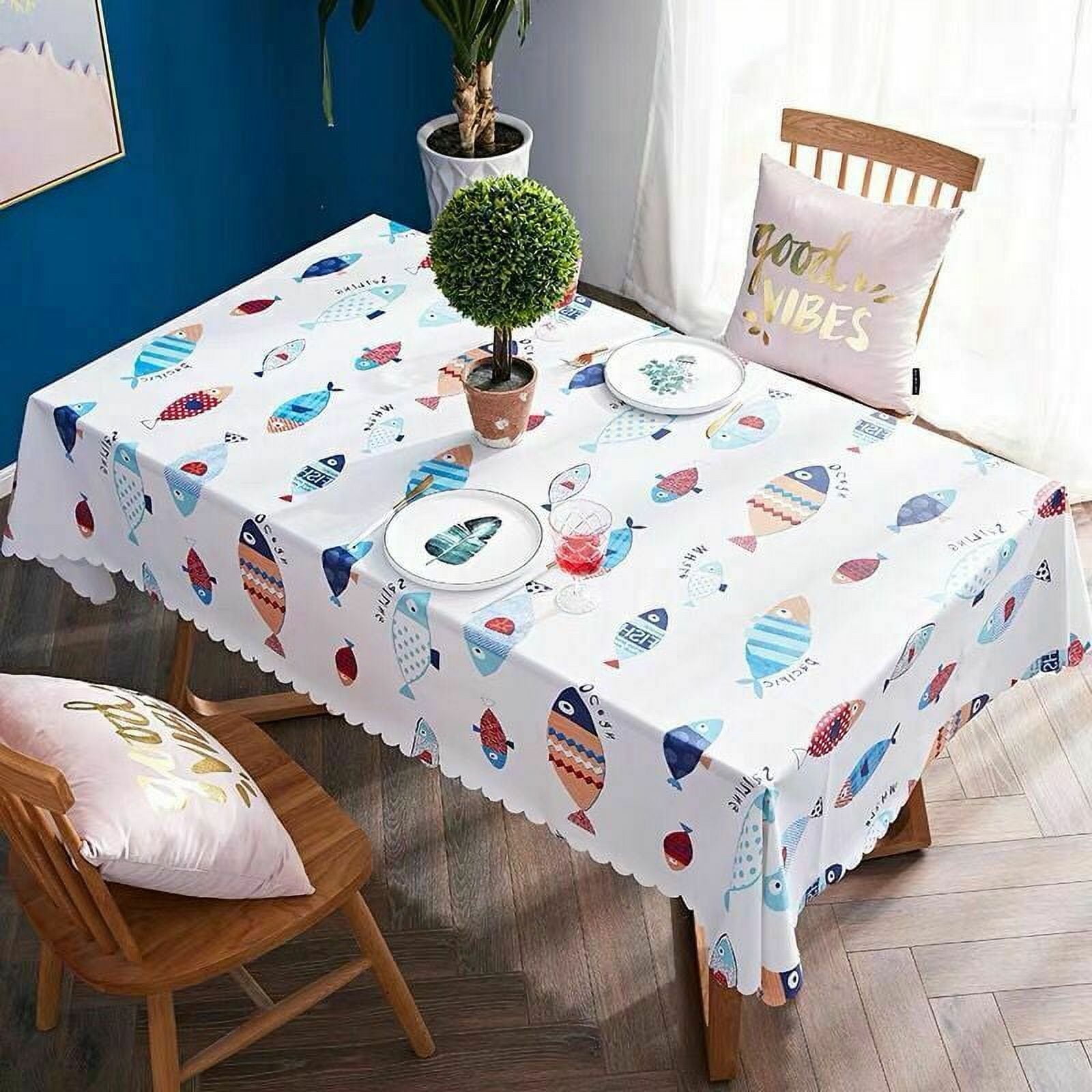 Vinyl Square Table Cover Wipe Clean PVC Tablecloth Oil-Proof/Waterproof ...