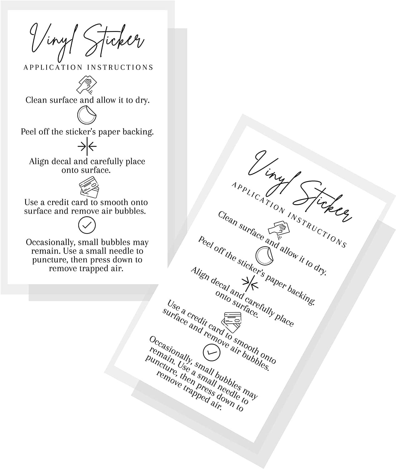 Vinyl Sticker Application Instruction Card Physical Printed 2" x 3.5 ...