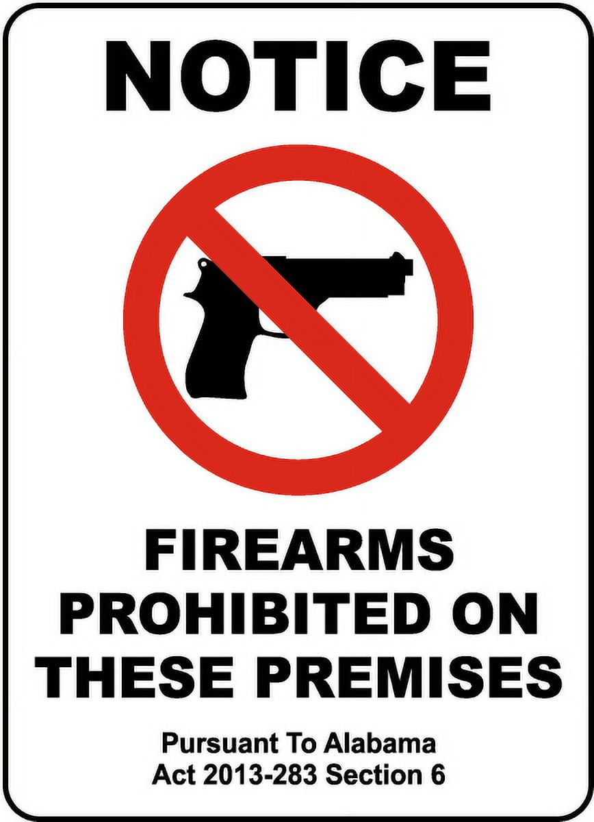 Vinyl Stickers - Alabama Firearms Prohibited Sign - Safety and Warning ...