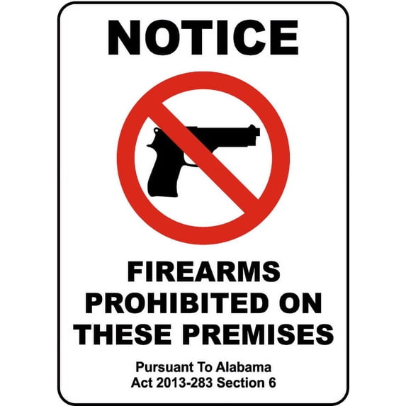 Vinyl Stickers - Alabama Firearms Prohibited Sign - Safety and Warning ...