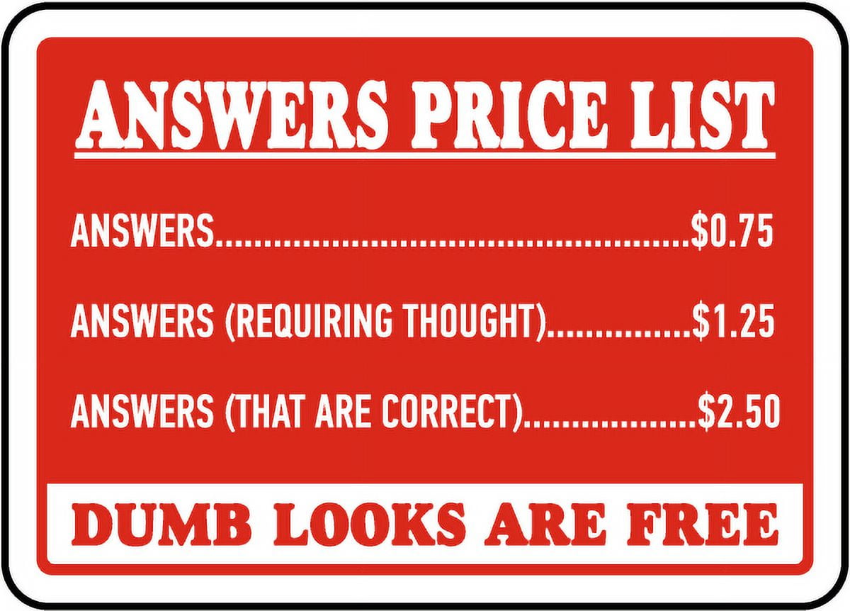 Vinyl Stickers - Answer Price List Sign - Safety and Warning Warehouse ...