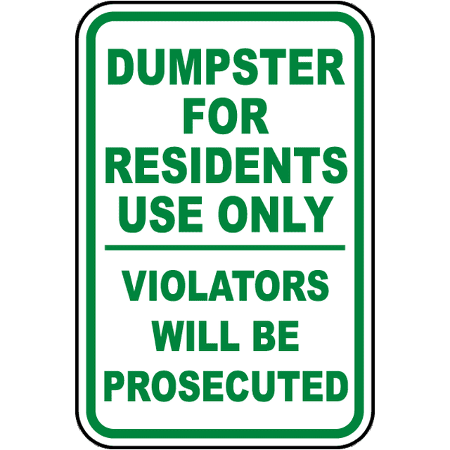 Vinyl Stickers - Dumpster for Use by Residents Only Sign 2 - Safety and ...