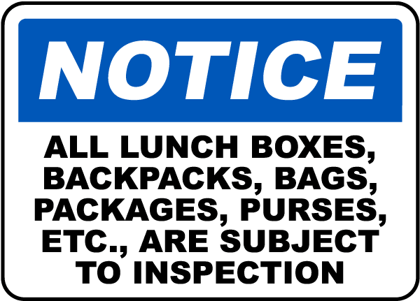 Vinyl Stickers - Items Subject to Inspection Sign - Safety and Warning ...