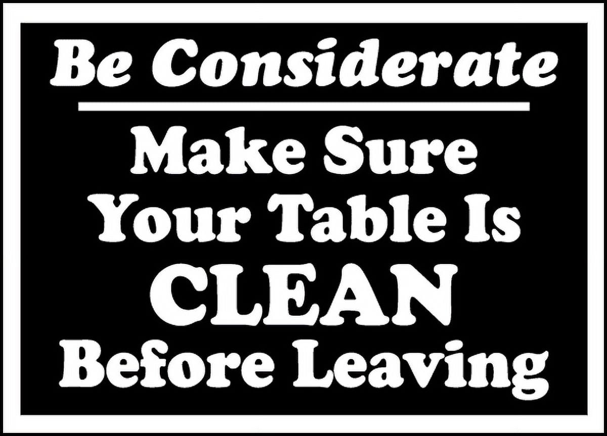 Vinyl Stickers - Make Sure Your Table is Clean Sign - Safety and ...