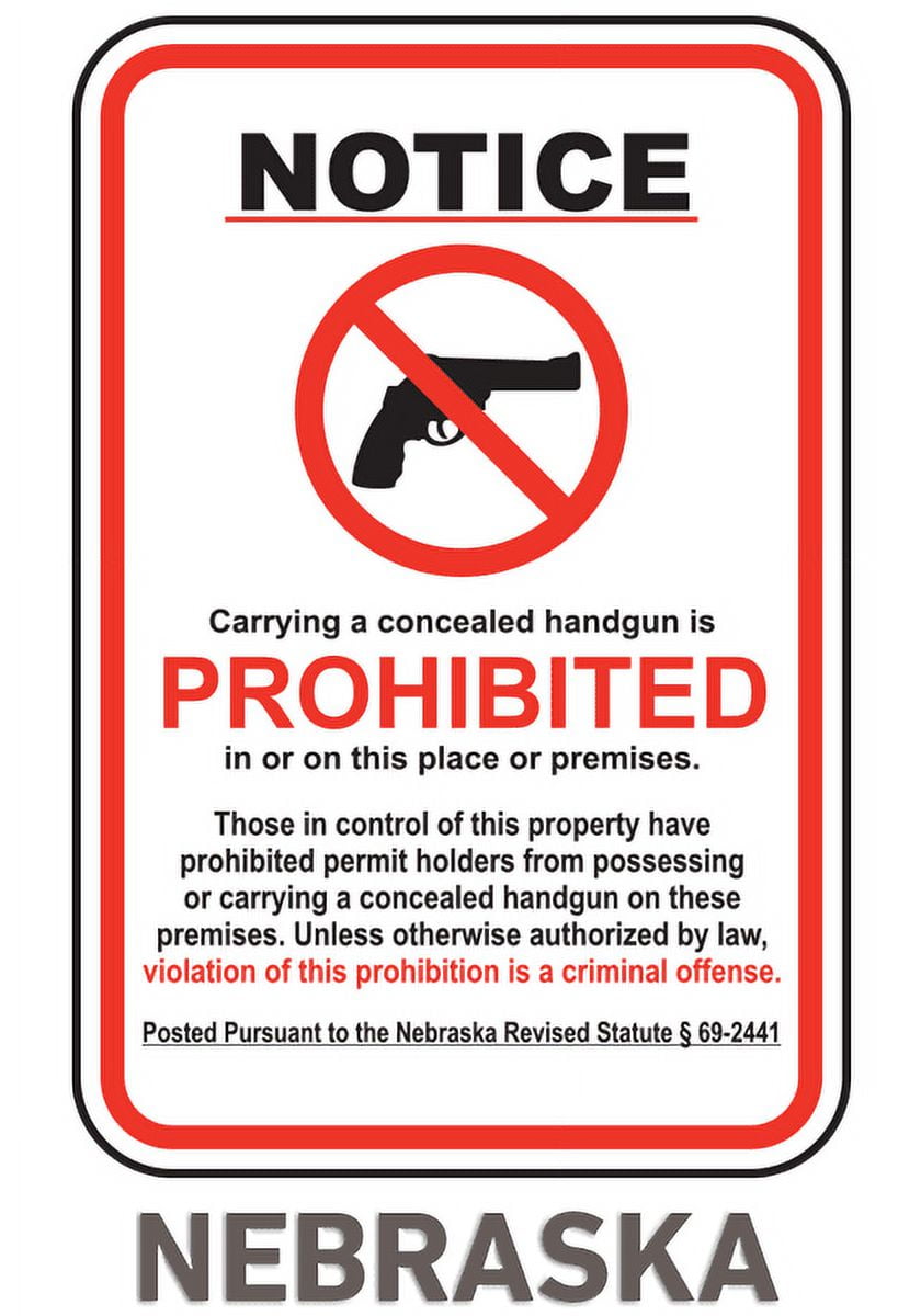 Vinyl Stickers - Nebraska Concealed Handgun Sign - Safety and Warning ...