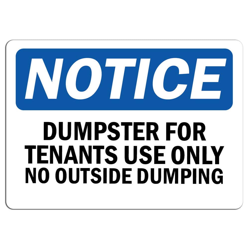 Vinyl Stickers - Notice - Dumpster for Tenants Use Only Sign with ...